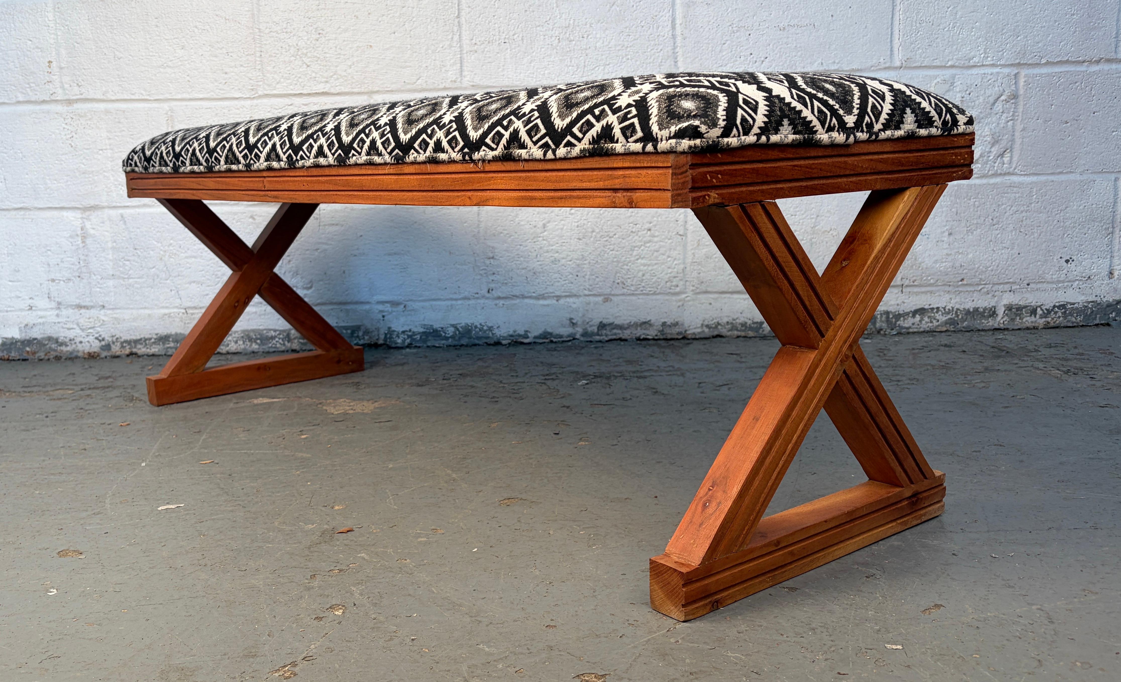 Vintage Style Southwestern Upholstered Boho X Bench For Sale at 1stDibs