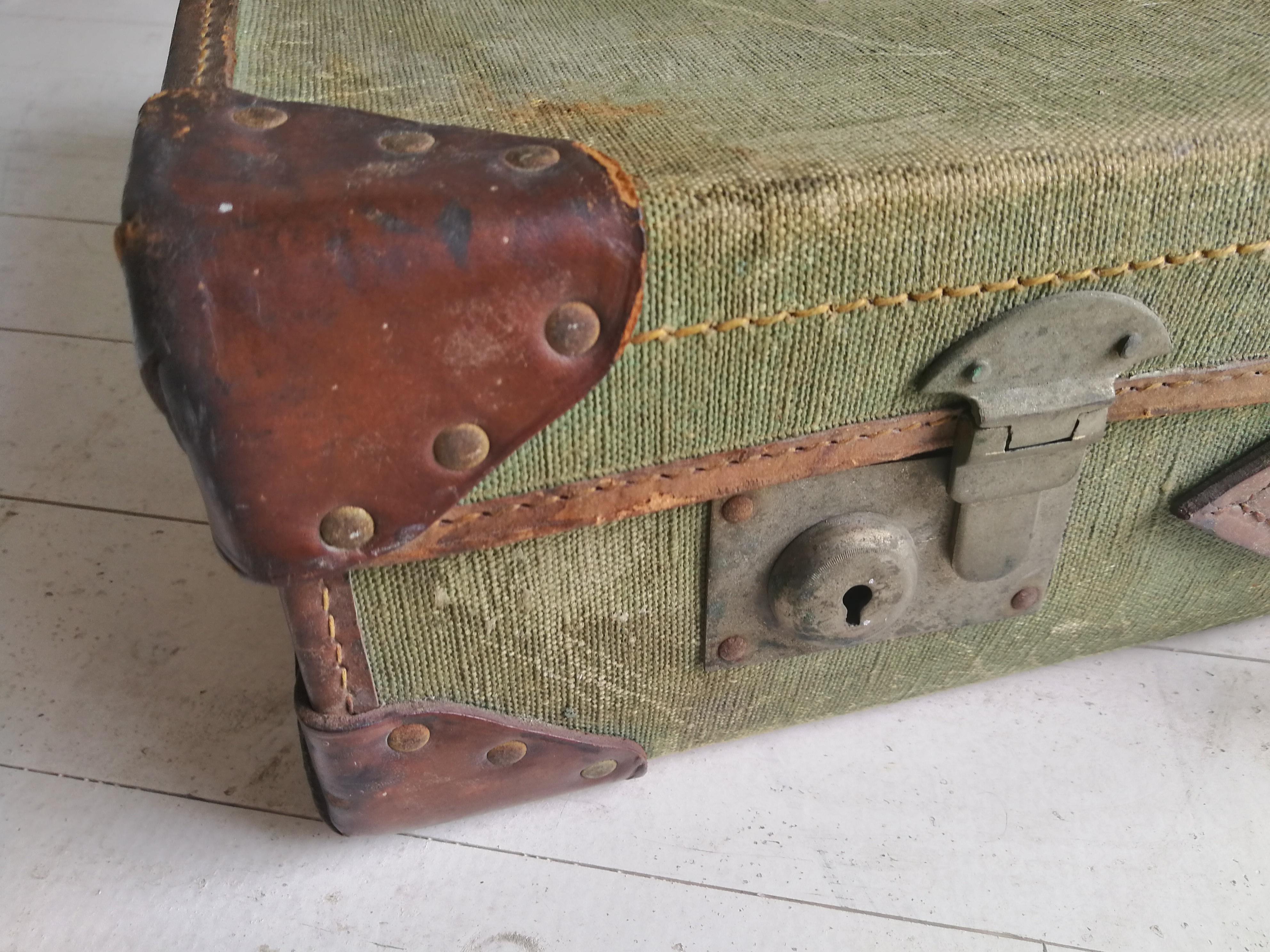 Vintage Suitcase Canvas and Leather 1940s Matching Set Demob Case ...