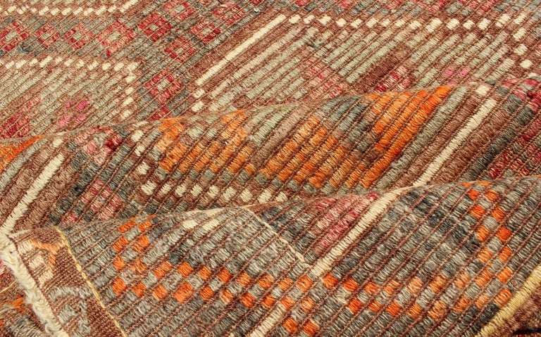 Vintage Sumack Kilim Rug with Starburst Pendants and Zig-Zag Border For ...