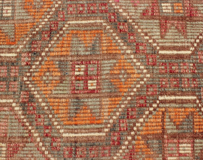 Vintage Sumack Kilim Rug with Starburst Pendants and Zig-Zag Border For ...