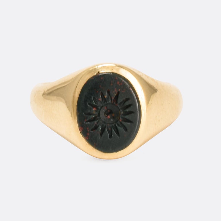Vintage "Sun and Acorn" Bloodstone Intaglio Signet Ring at 1stDibs