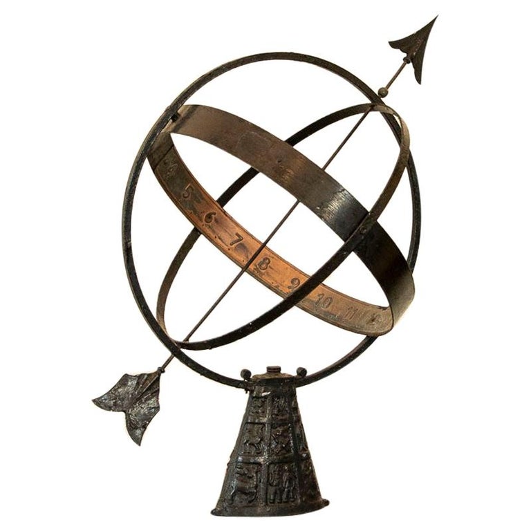 Vintage Sun Clock or Armillary from Denmark with Zodiac Stand at 1stDibs