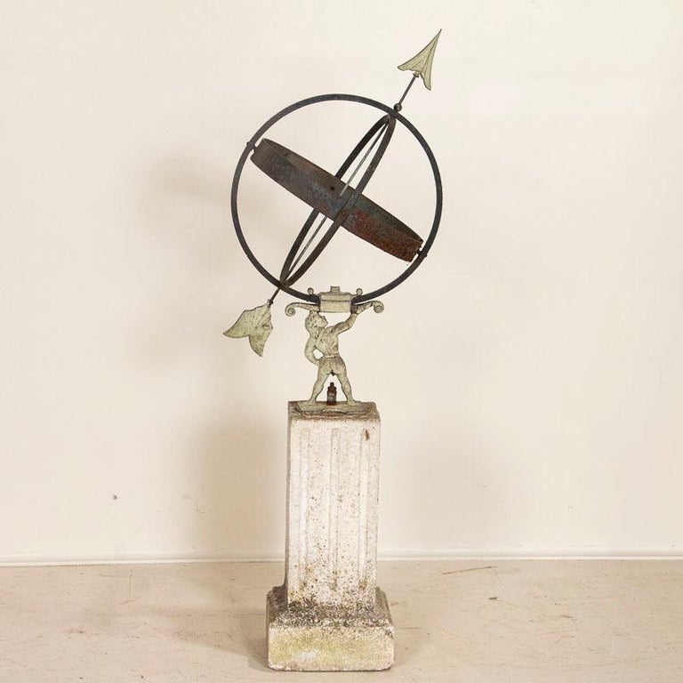 Vintage Sun Clock or Armillary of Atlas Holding World on Pedestal at ...