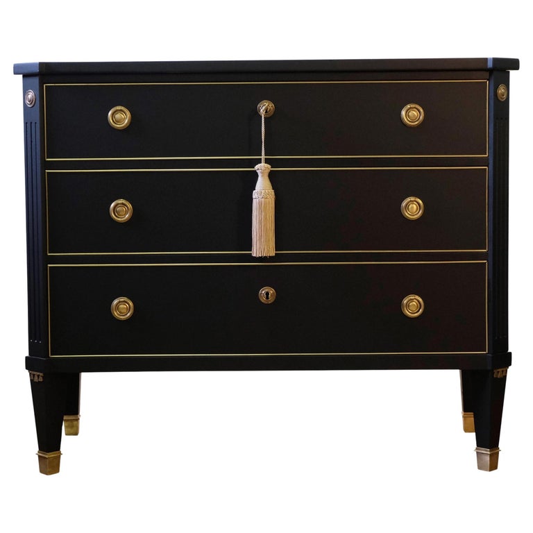 Vintage Superfinish Black Gustavian Chest For Sale at 1stDibs