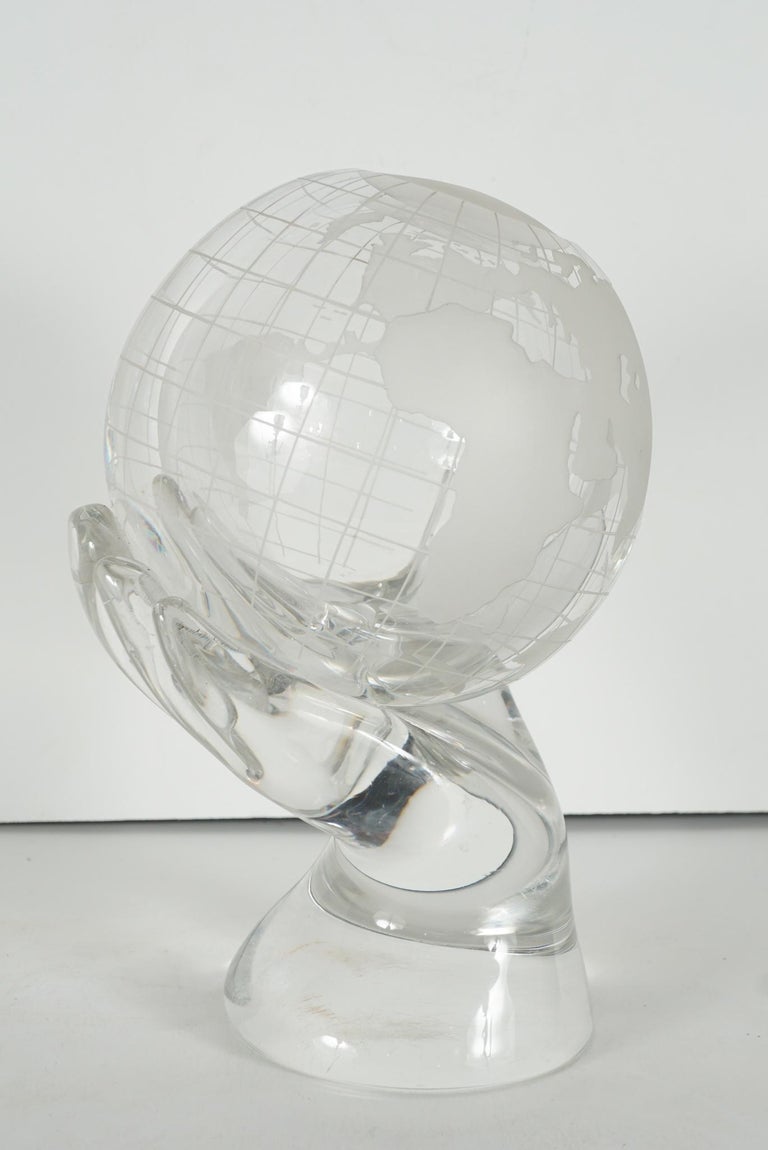 Vintage Surrealist Crystal Sculpture of a Hand Holding the World Globe ...