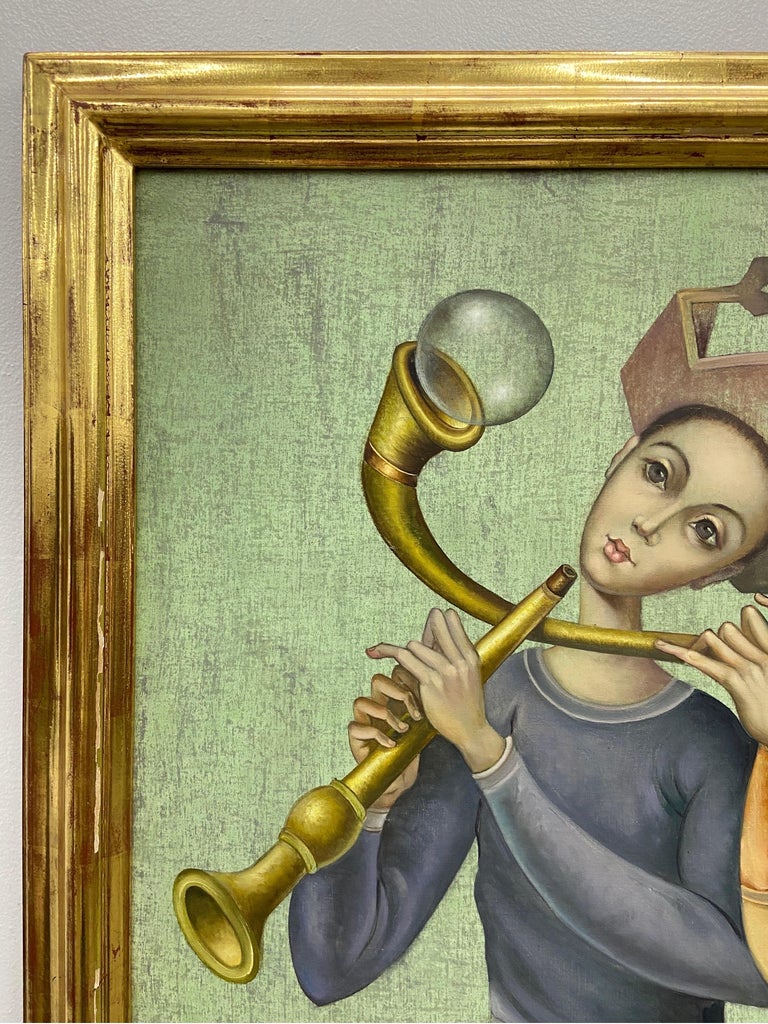 Vintage Surrealist Modernist Style Painting of Saltimbanque Harlequin ...