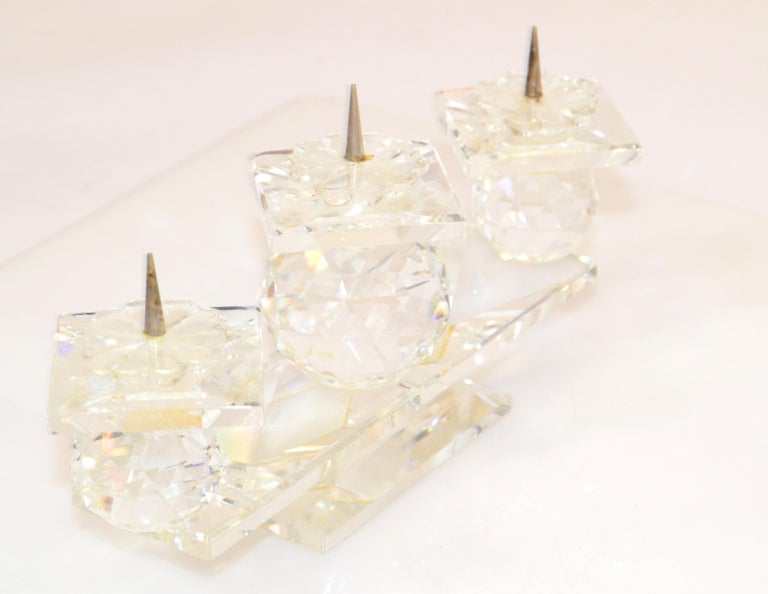 Vintage Swarovski Faceted Crystal Triple Pin Candlesticks Art Deco ...