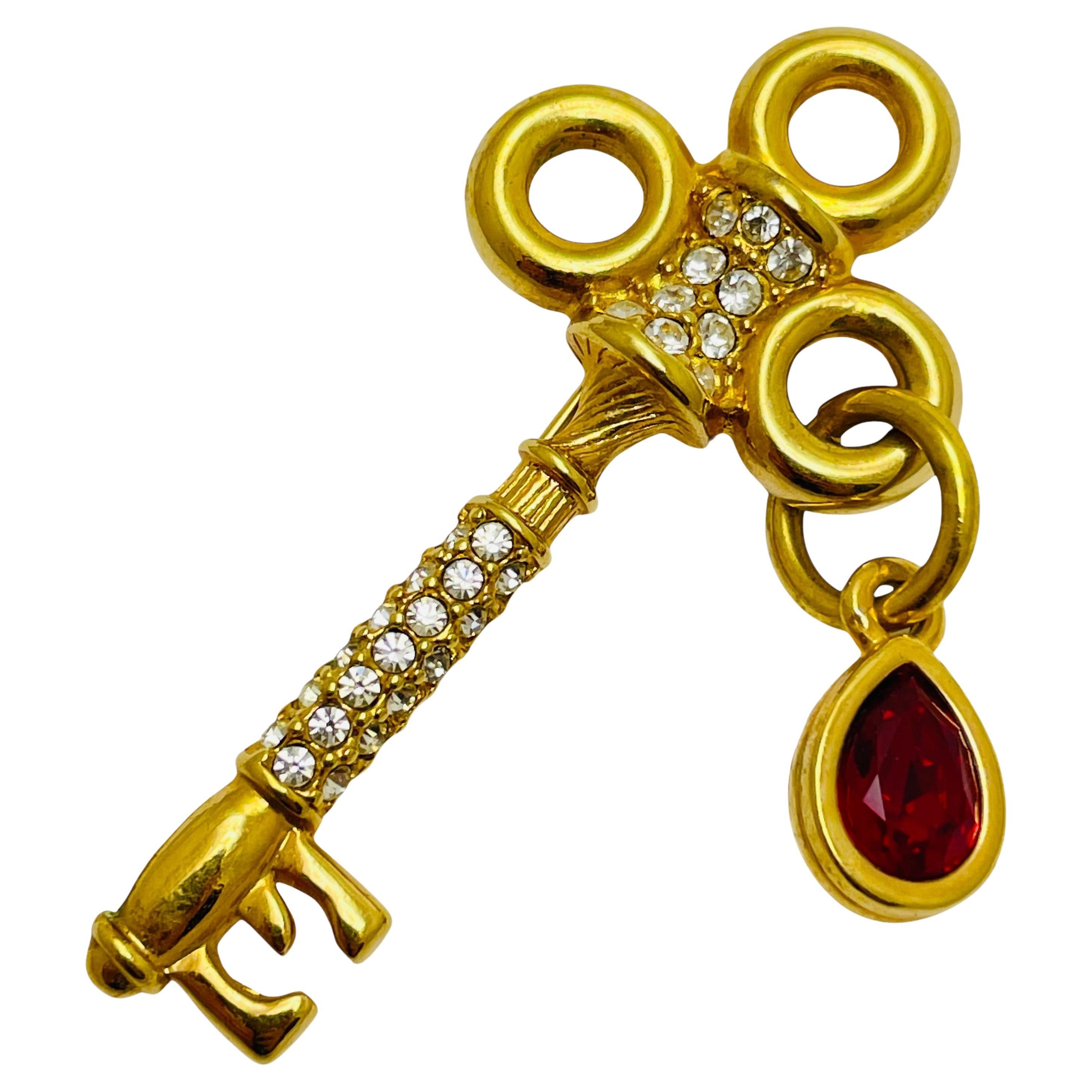 Vintage SWAROVSKI swan signed gold plated dangle crystals key designer ...
