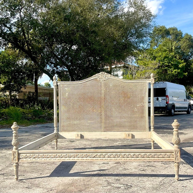 Vintage Swedish Cerused Cane King Bedframe For Sale at 1stDibs