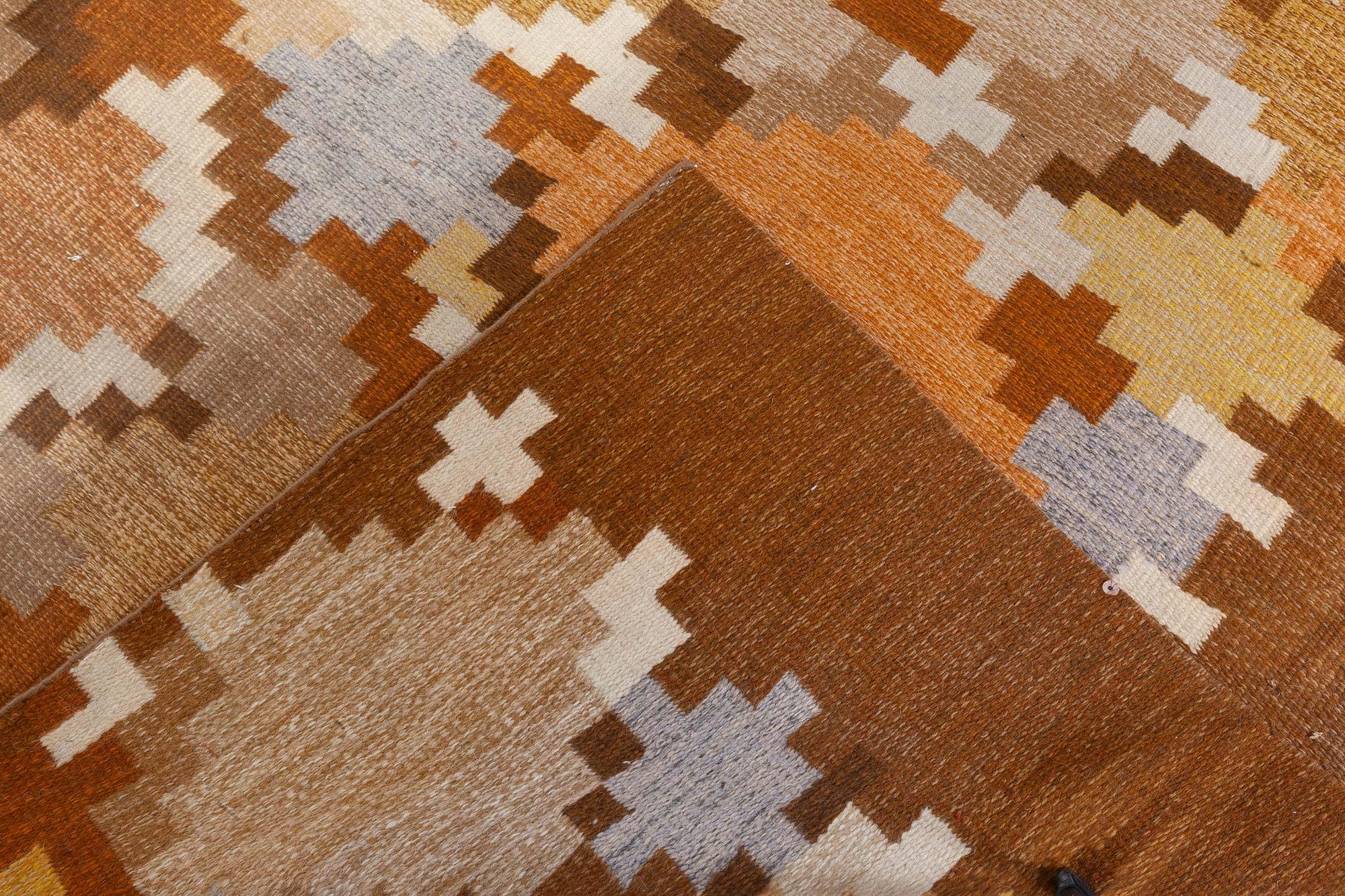 Vintage Swedish Flat Woven Fragment Rug For Sale at 1stDibs