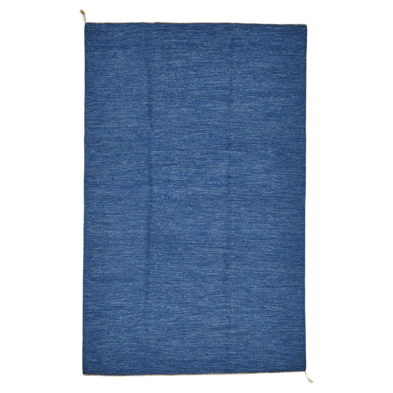 Vintage Swedish Flatware Azure Blue Rug, 1960's at 1stDibs