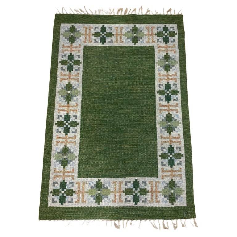 Vintage Swedish Green Kilim Rug by Fredrik Fiedler For Sale at 1stDibs