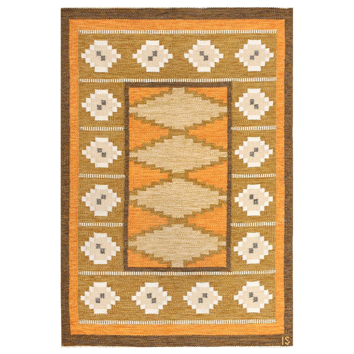 Small Vintage Swedish Scandinavian Kilim Rug by Ingegerd Silow at ...