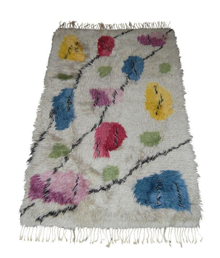 Vintage Swedish Modern 3x6 Floral Shag Rya Rug at 1stDibs | 3x6 rugs ...