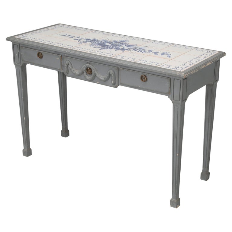 Vintage Swedish Painted Console Table with Inlaid Tile Top and Three ...