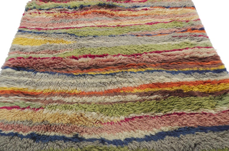 Vintage Swedish Rya Stripe Overlay Rug with Abstract Expressionist ...