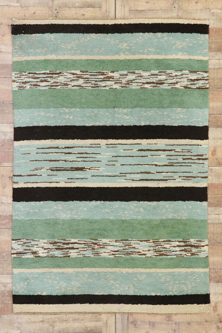 Vintage Swedish Rya Rug with Stripes For Sale at 1stDibs