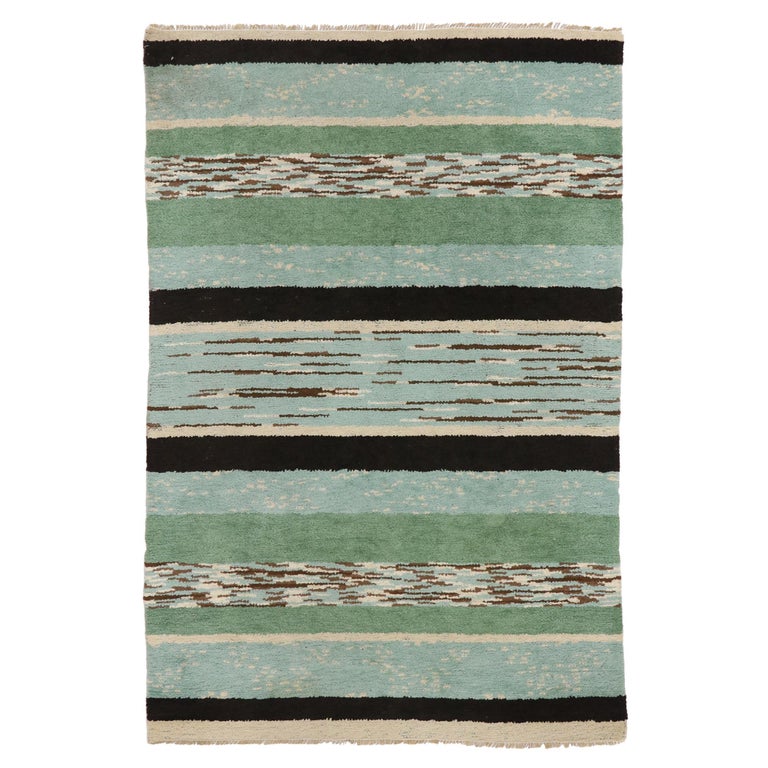 Vintage Swedish Rya Rug with Stripes For Sale at 1stDibs