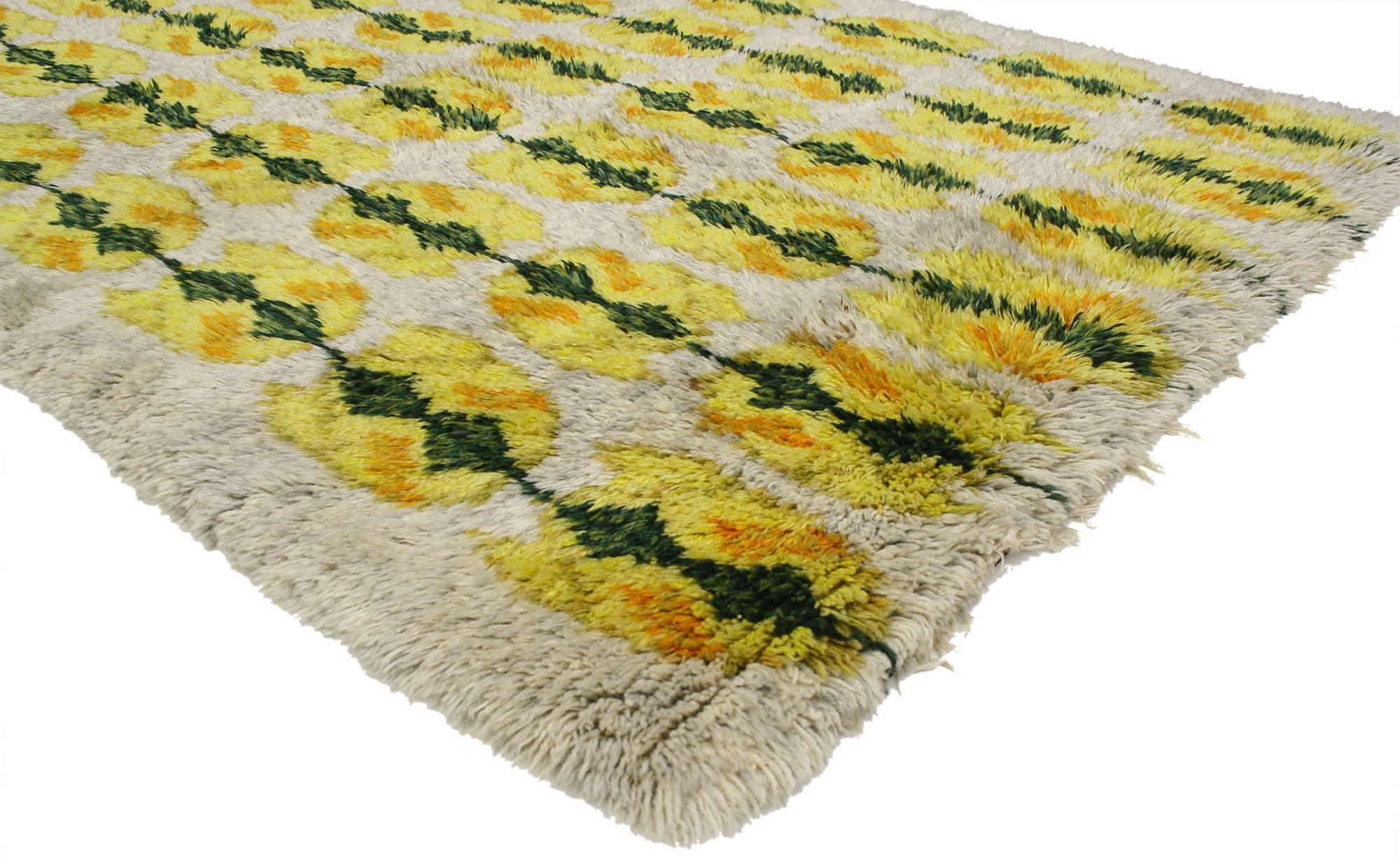 Vintage Swedish Rya Shag Rug with Scandinavian Modern Style with Pop of ...