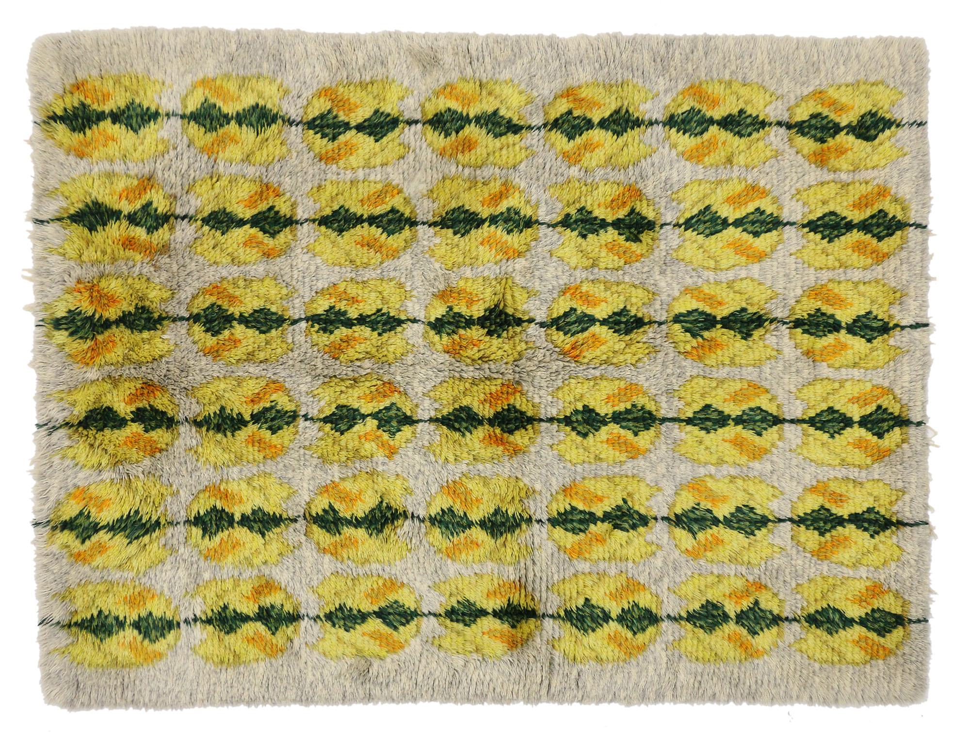 Vintage Swedish Rya Shag Rug with Scandinavian Modern Style with Pop of ...