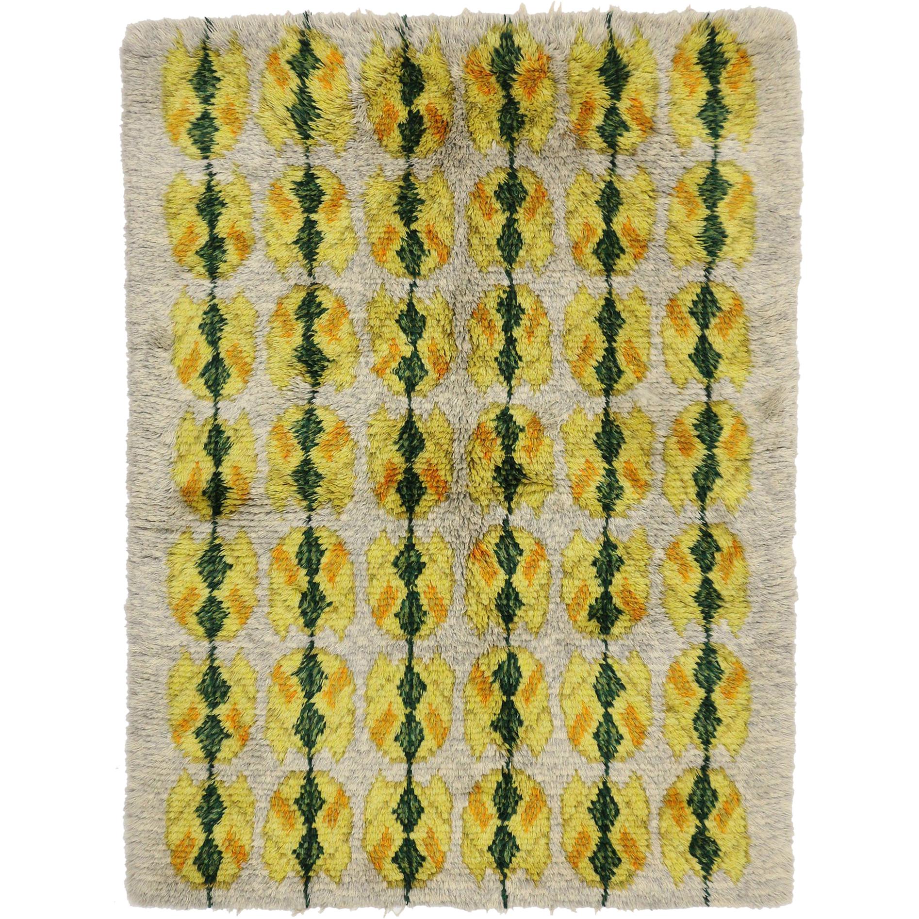 Vintage 1960's Swedish Modern Orange / Brown Rya Rug by Tabergs at 1stDibs