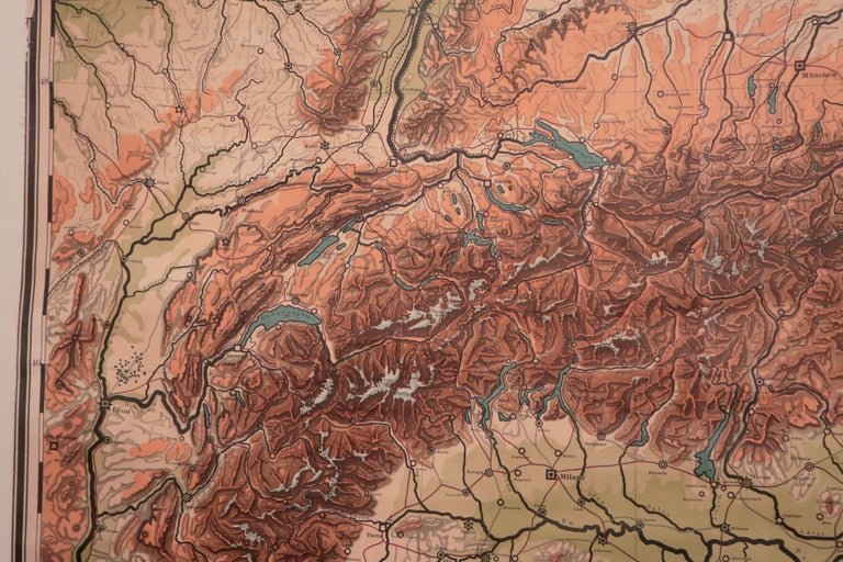 Vintage Swedish Topographic School Map of European Alps, Made in Sweden ...