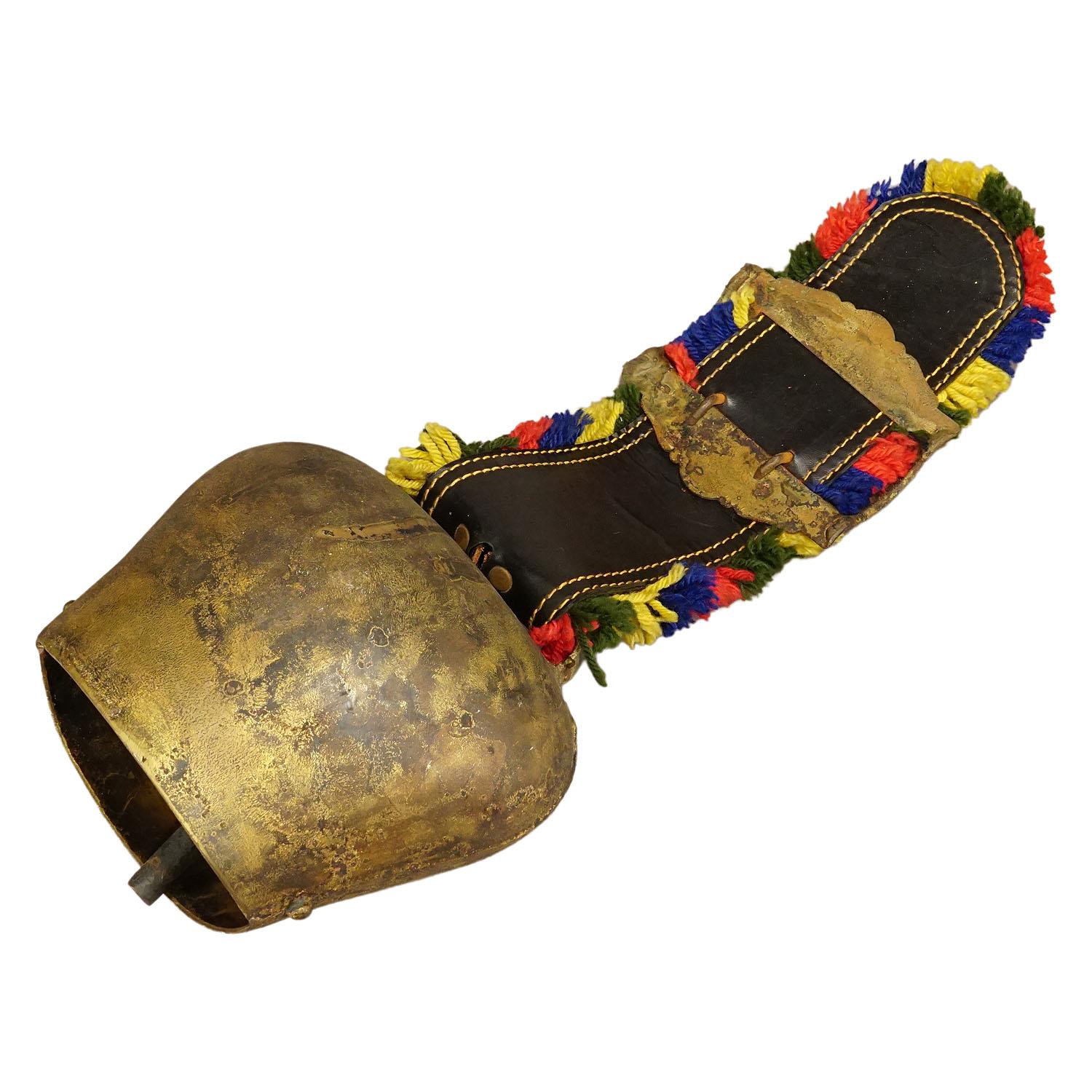 Vintage Swiss Alpine Cattle Bell with Decorated Leather Strap, circa ...