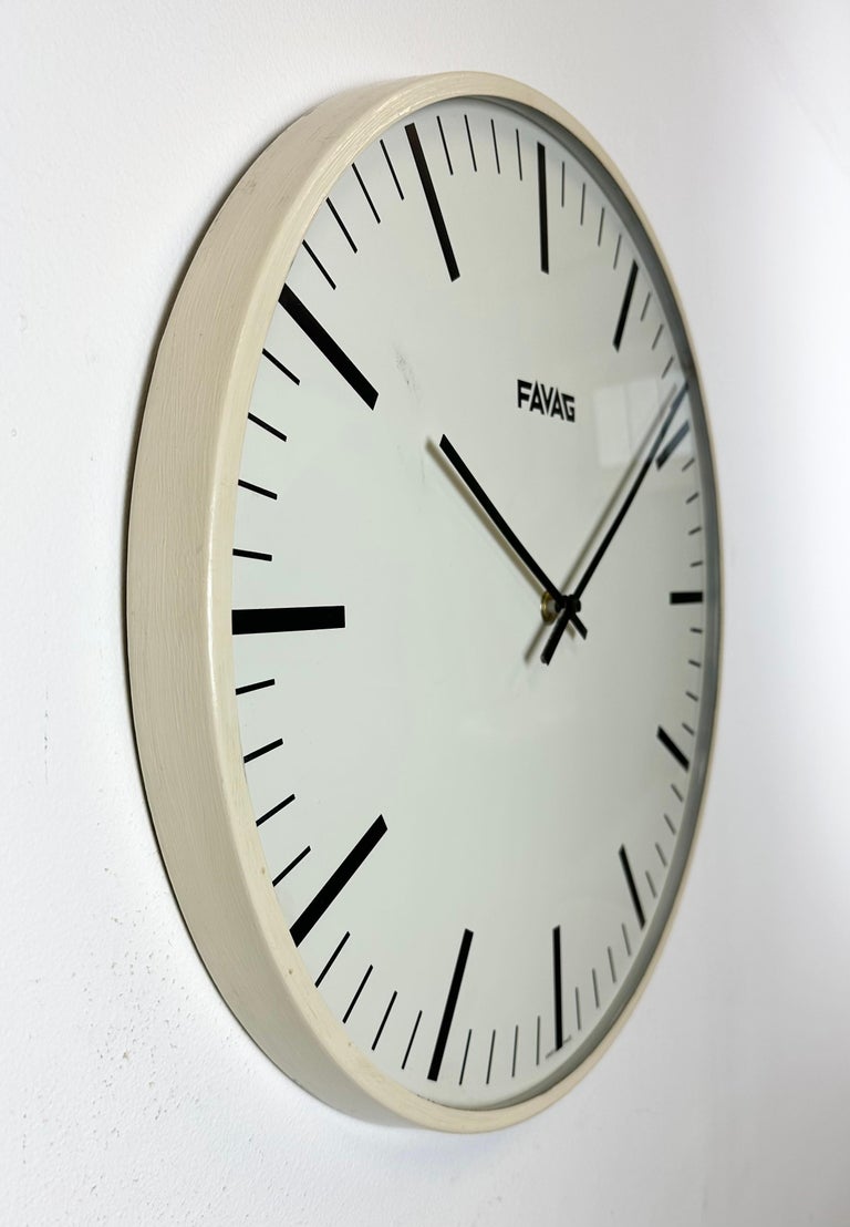 Vintage Swiss Beige Wall Clock from Favag, 1970s For Sale at 1stDibs