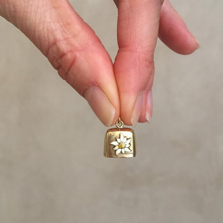 Vintage Swiss Bell and Enameled Edelweiss Heart Charm at 1stDibs