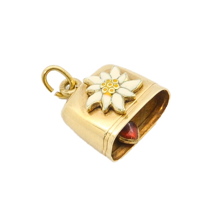 Vintage Swiss Bell and Enameled Edelweiss Heart Charm For Sale at 1stDibs