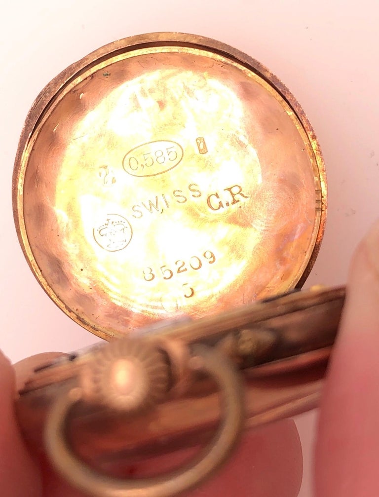 Vintage Swiss Made Pocket Watch 14 Karat Yellow Gold Engraved Case at ...