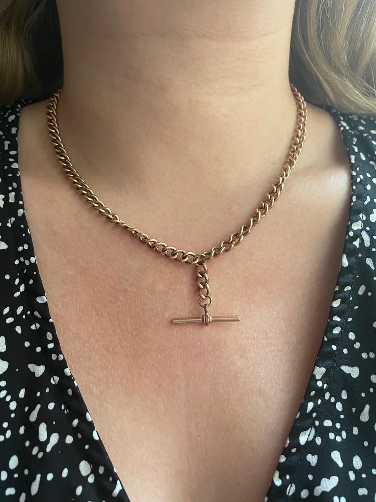 Vintage T Bar Chain 9 Karat Yellow Gold Necklace at 1stDibs