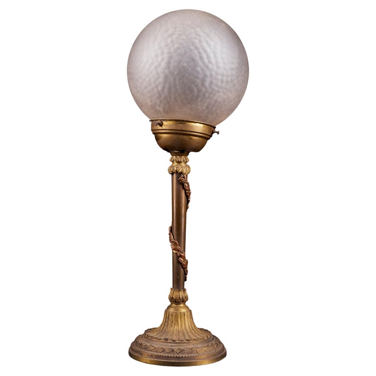 Vintage Table Lamp with Copper Alloy Base and Glass Top For Sale at 1stDibs