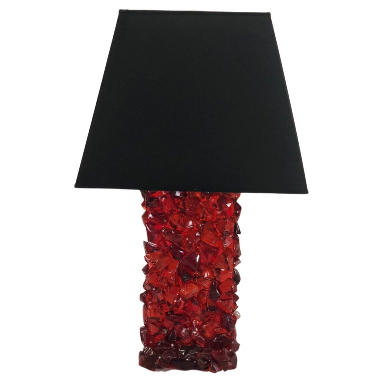 Vintage Table Lamp with Red Glass Base For Sale at 1stDibs