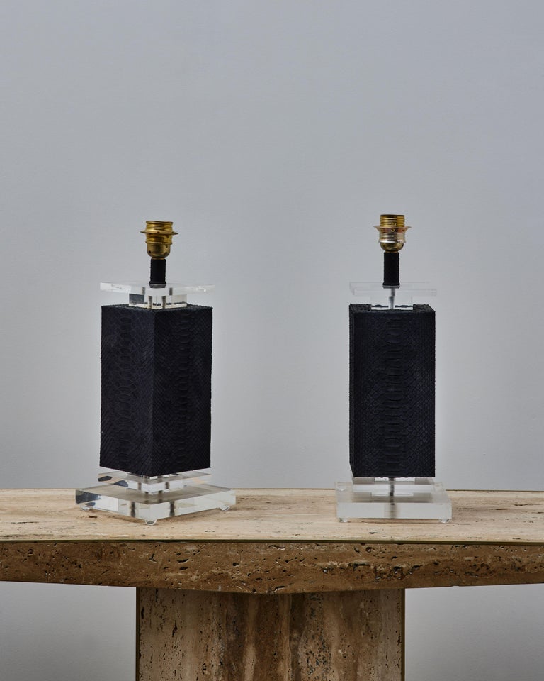 Vintage table lamps with snake skin At Cost Price For Sale at 1stDibs