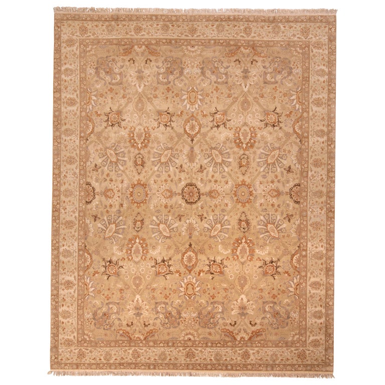 Rug and Kilim's Vintage Tabriz Style Rug Beige Burnt Orange Floral ...