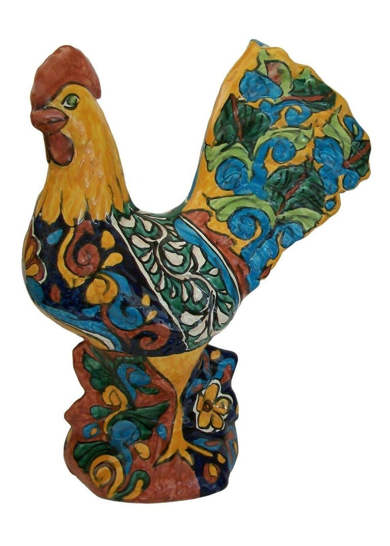 Vintage Talavera Hand Painted Ceramic Rooster, Unsigned, Mexico, C ...