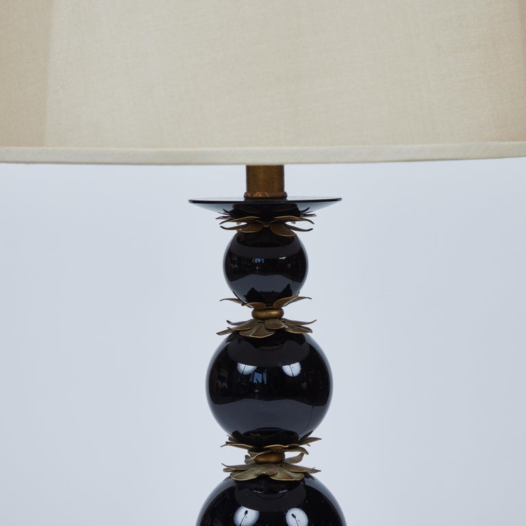 Vintage Tall Black Glass Table Lamp at 1stDibs