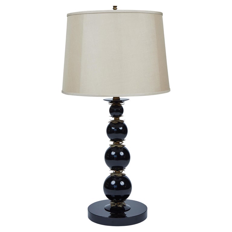 Vintage Tall Black Glass Table Lamp at 1stDibs