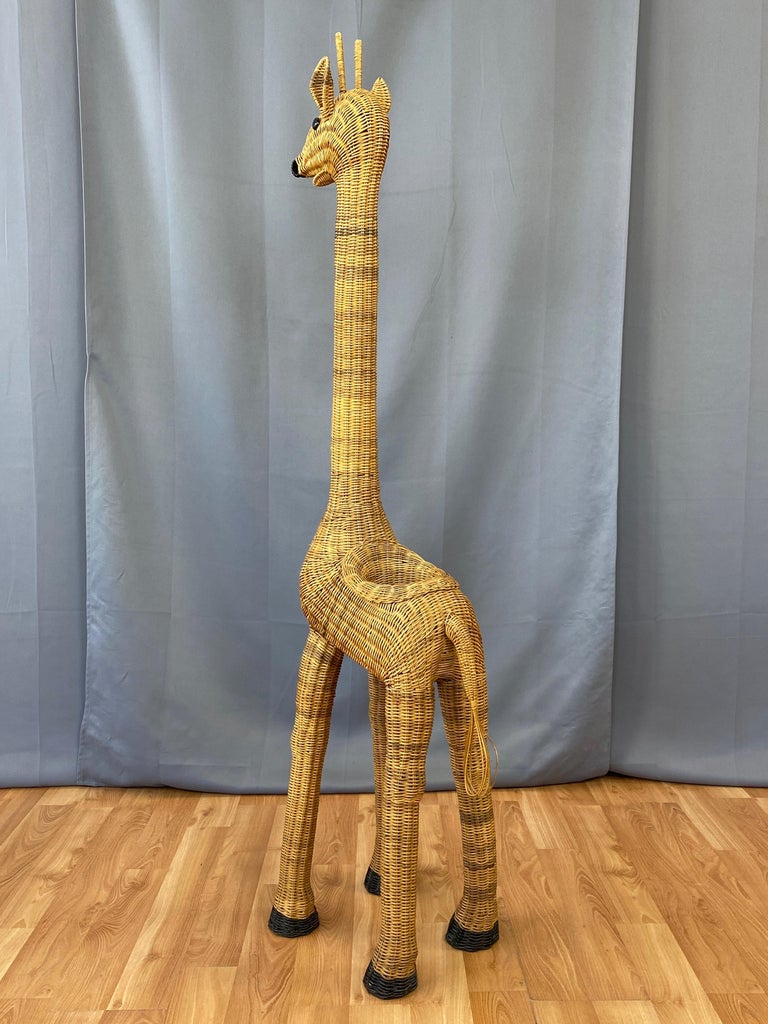 Vintage Tall Natural Wicker Giraffe Plant Stand, 1960s at 1stDibs