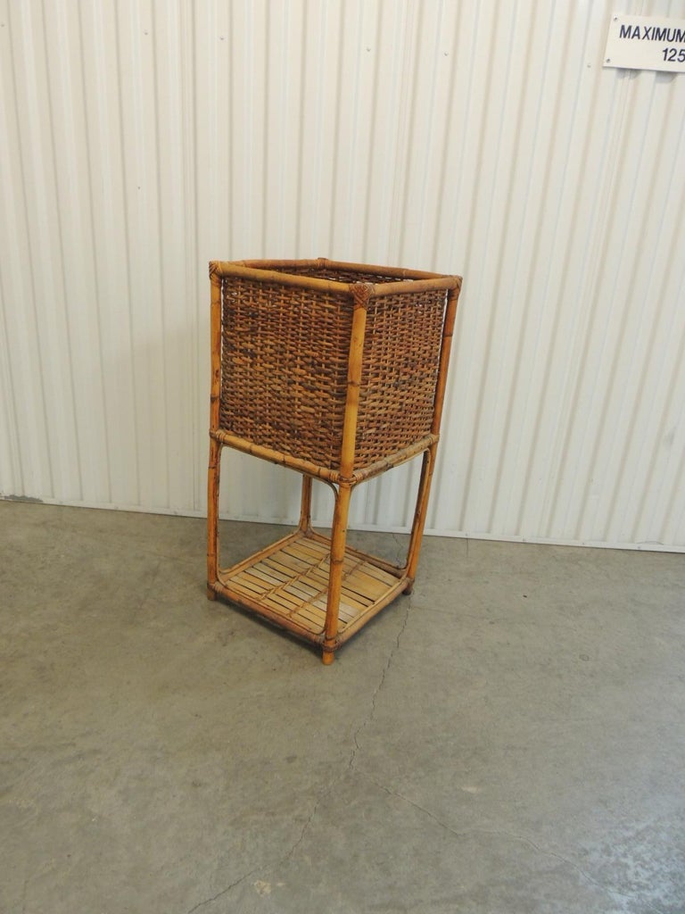 Vintage Tall Square Bamboo Planter For Sale at 1stDibs
