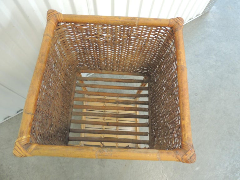 Vintage Tall Square Bamboo Planter For Sale at 1stDibs