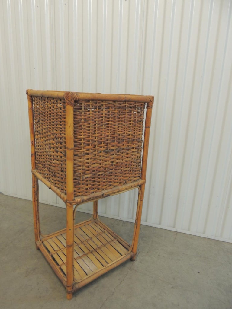 Vintage Tall Square Bamboo Planter For Sale at 1stDibs