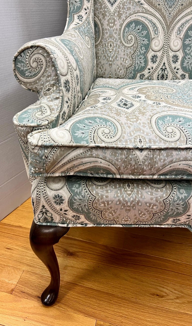 Vintage Tall Wingback Reading Chair with Elegant Scalamandre Paisley ...