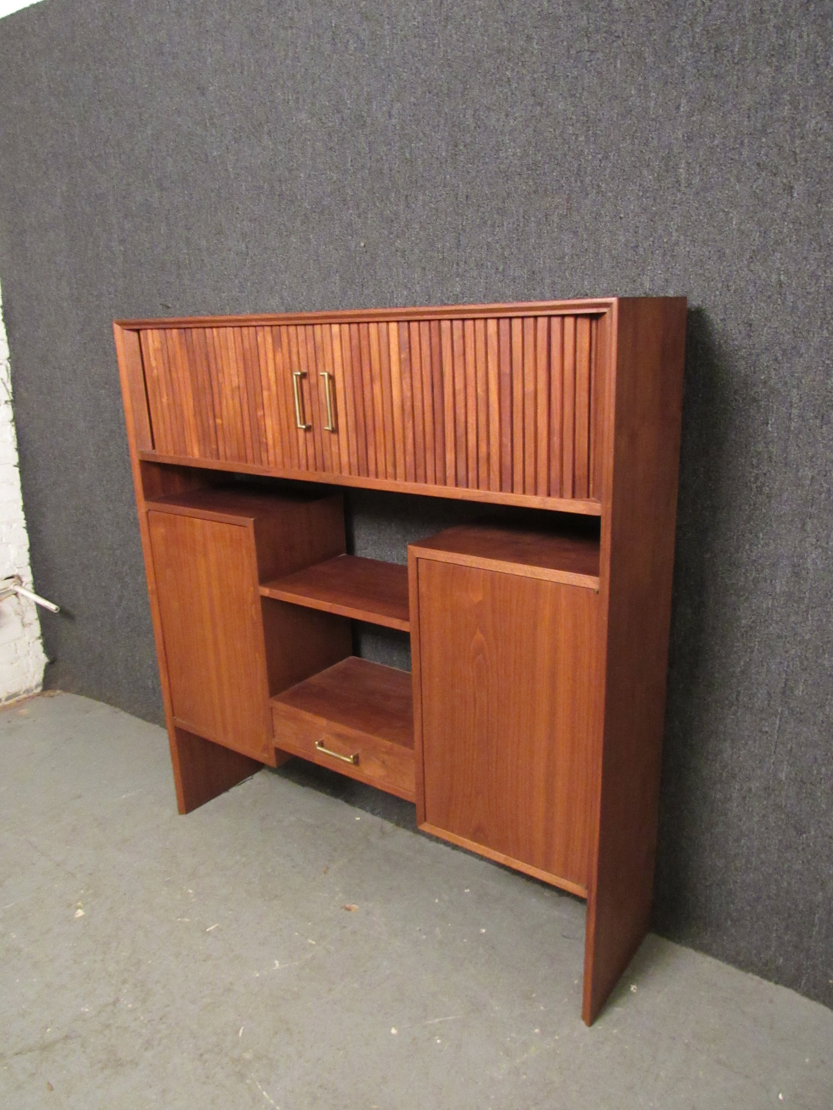 Vintage Tambour Walnut Wall Cabinet by Furnette For Sale at 1stDibs