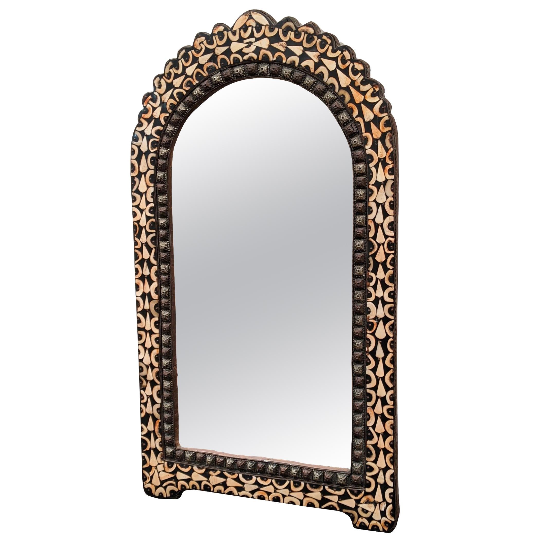 Vintage Tangier Moroccan Stamped Metal Bone Inlay Arched Wall Vanity ...