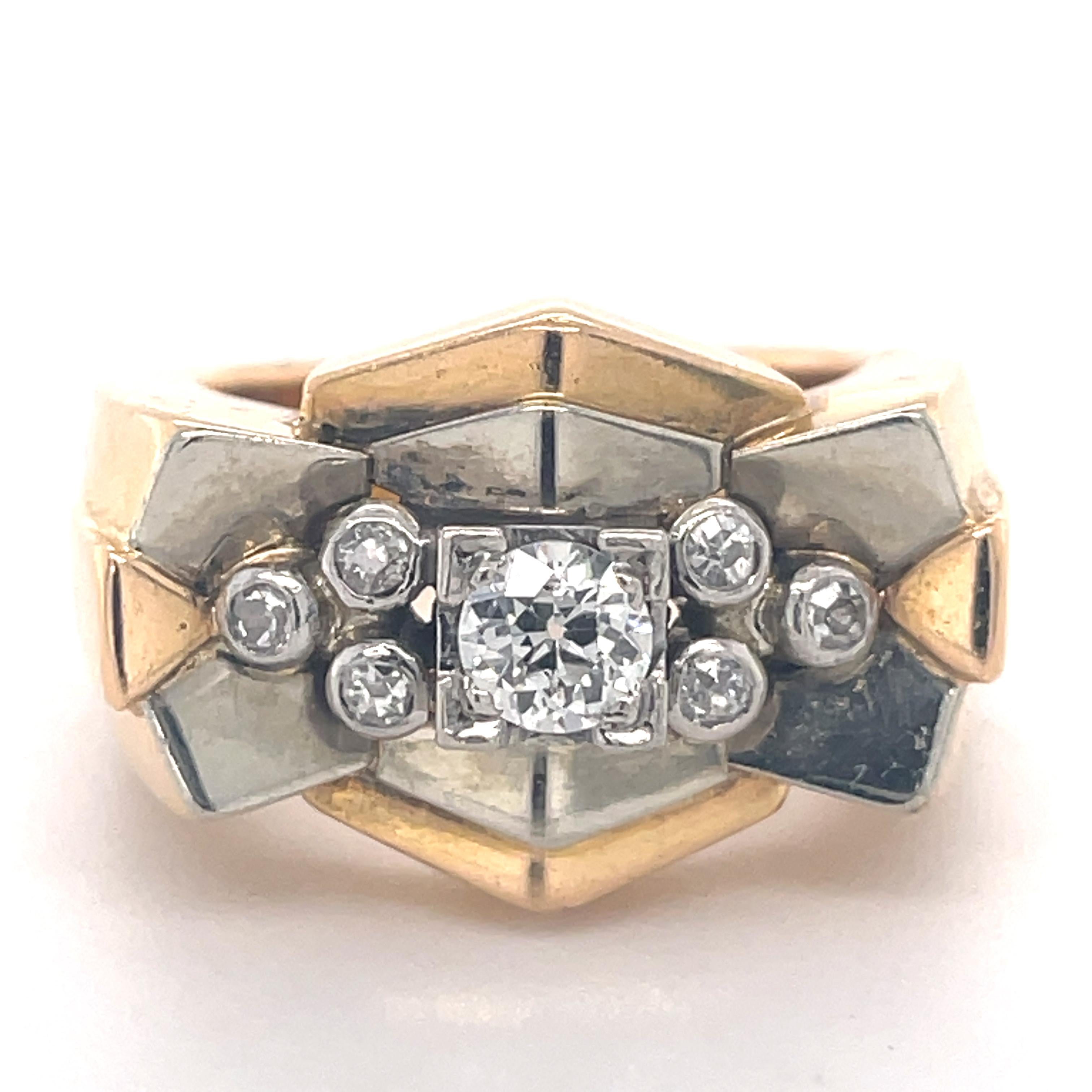 Vintage Tank ring, Geometric ring, Old European cut diamond, 18K Yellow ...