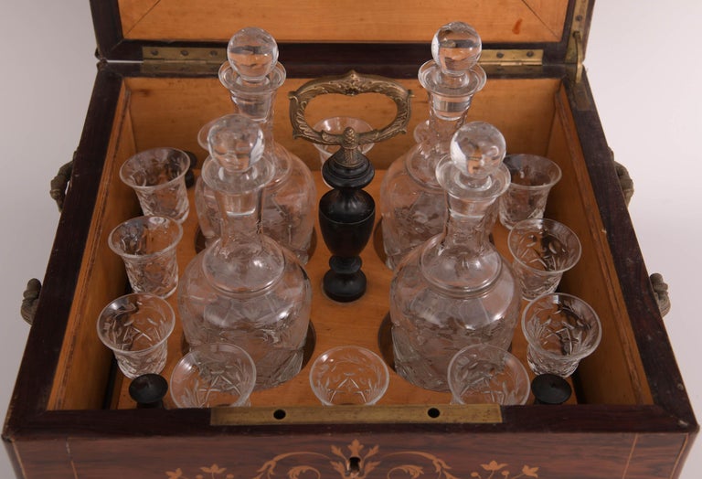 Vintage Tantalus in Inlaid Rosewood Box, circa 1840-50 For Sale at 1stDibs