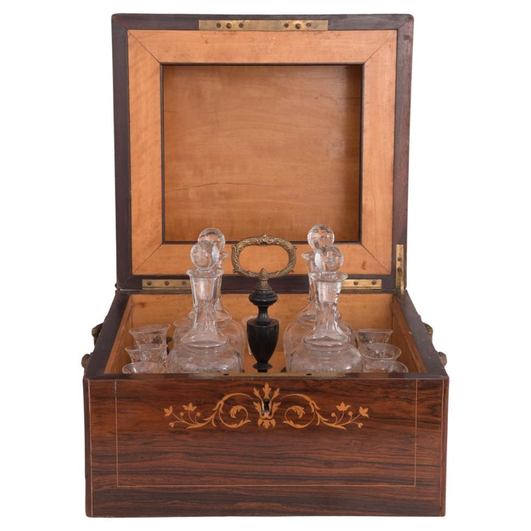Vintage Tantalus in Inlaid Rosewood Box, circa 1840-50 For Sale at 1stDibs