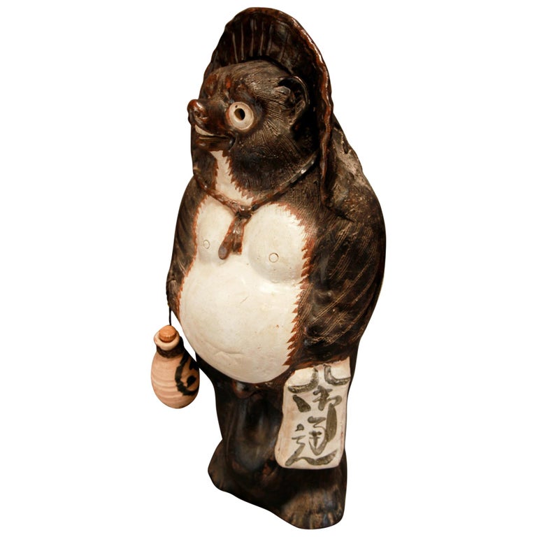 Vintage Tanuki, The Mythical Badger, Shigaraki Ware, Meiji, Early 20th ...